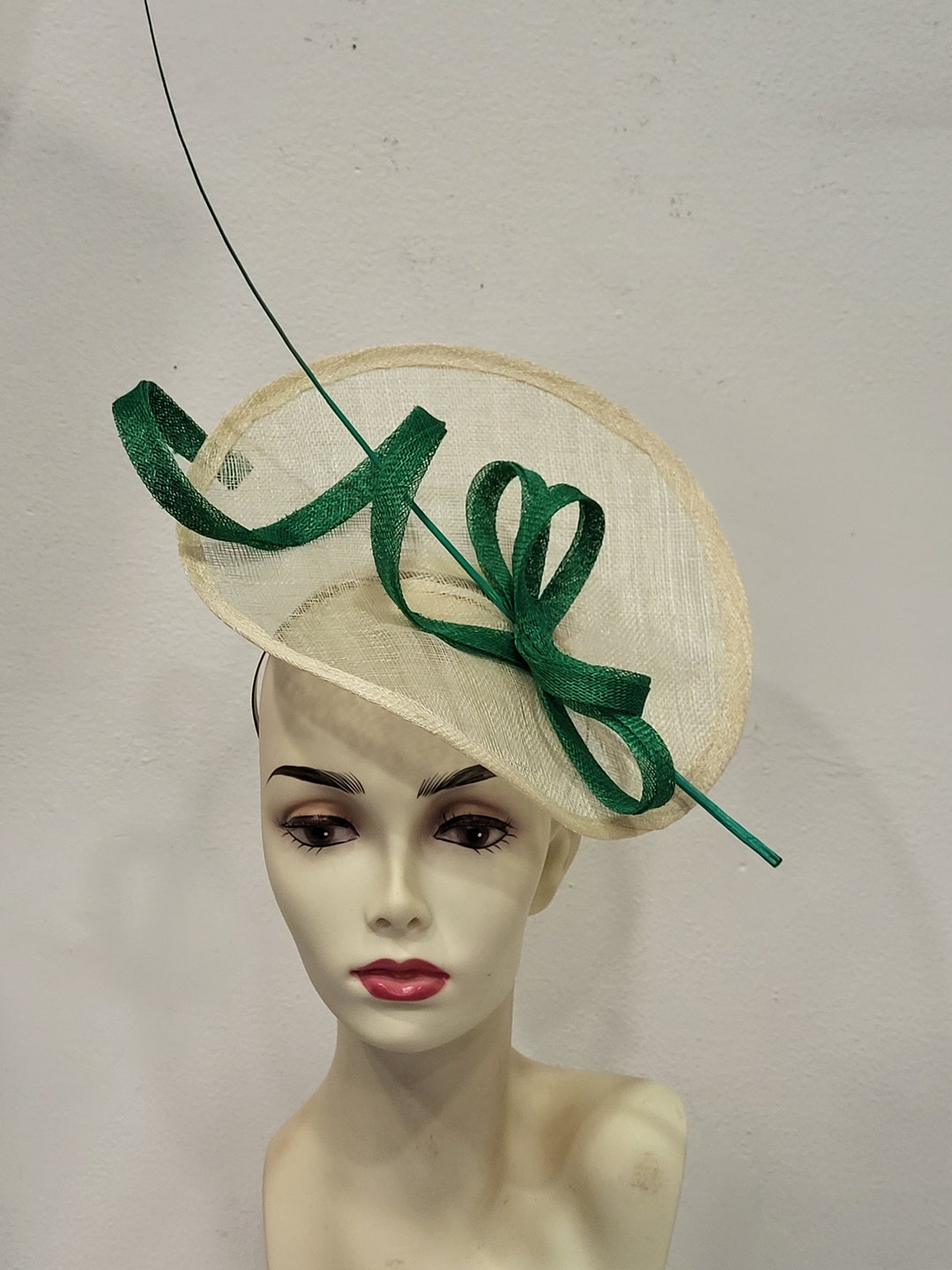 Natural Light and Green Wedding Fascinator, in Sisal, 