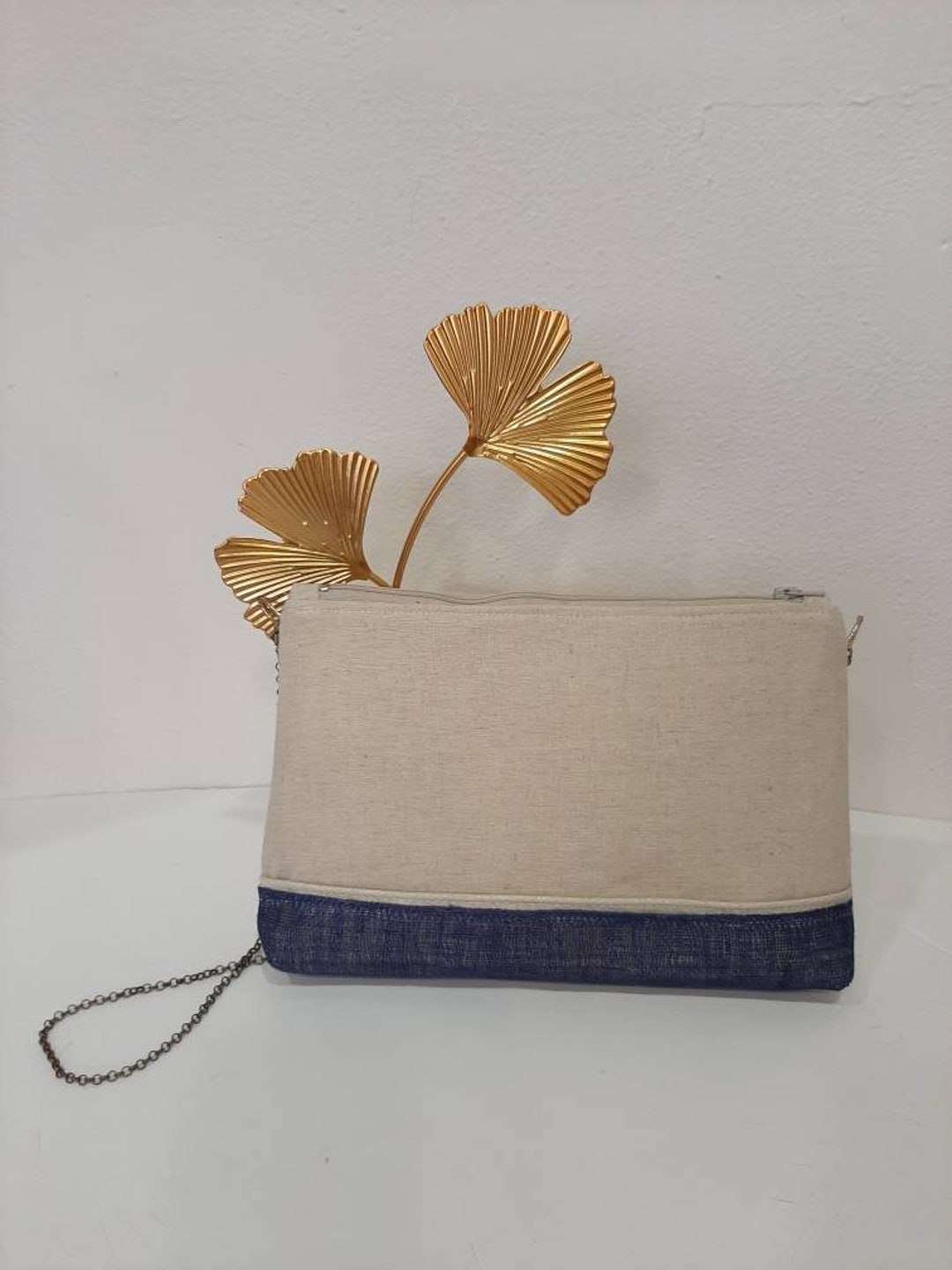 Natural and Midnight Blue Pouch, Linen and Sisal, Wedding-ceremony ...