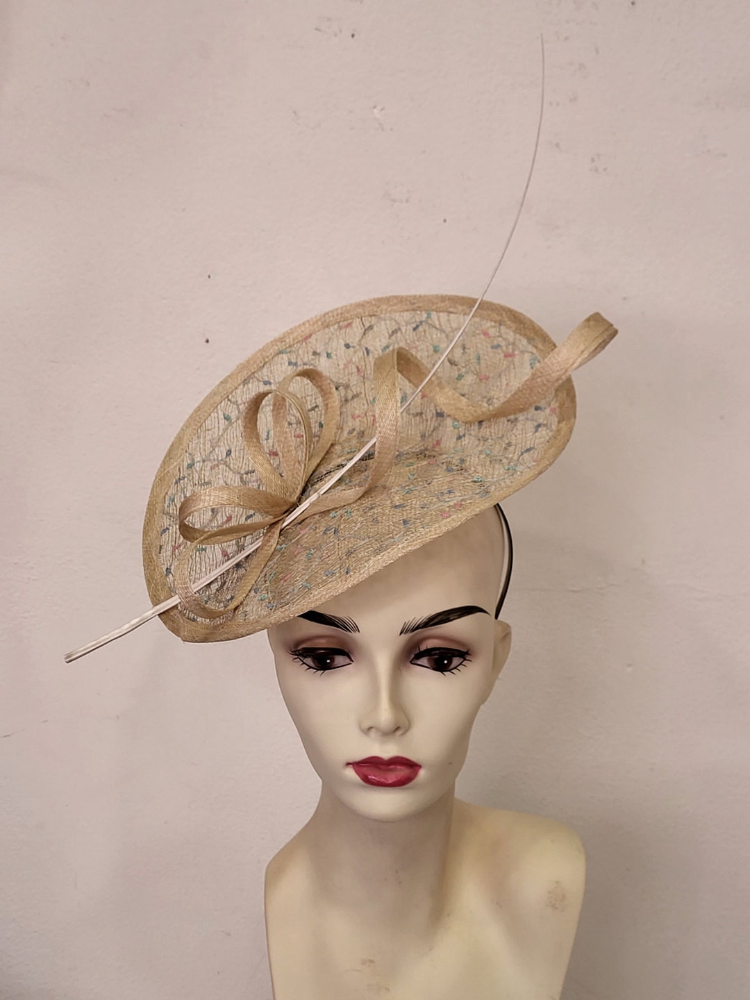 Natural and Natural Multi-colored Embroidered Wedding Fascinator ...