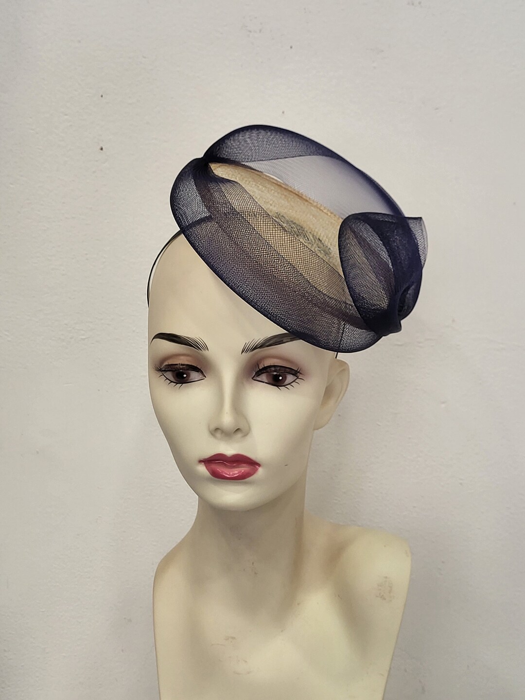 Navy Blue and Gold Wedding Fascinator, in Sisal and Horsehair, Wedding ...