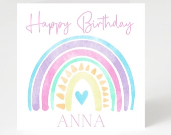 Rainbow Personalised Childrens Birthday Card Age Card Happy Birthday ...