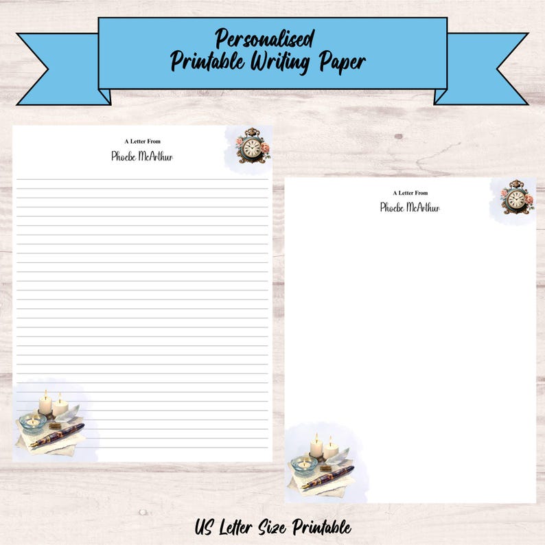 Personalised Writing Paper Printable | Vintage Desk Stationery | Clock ...