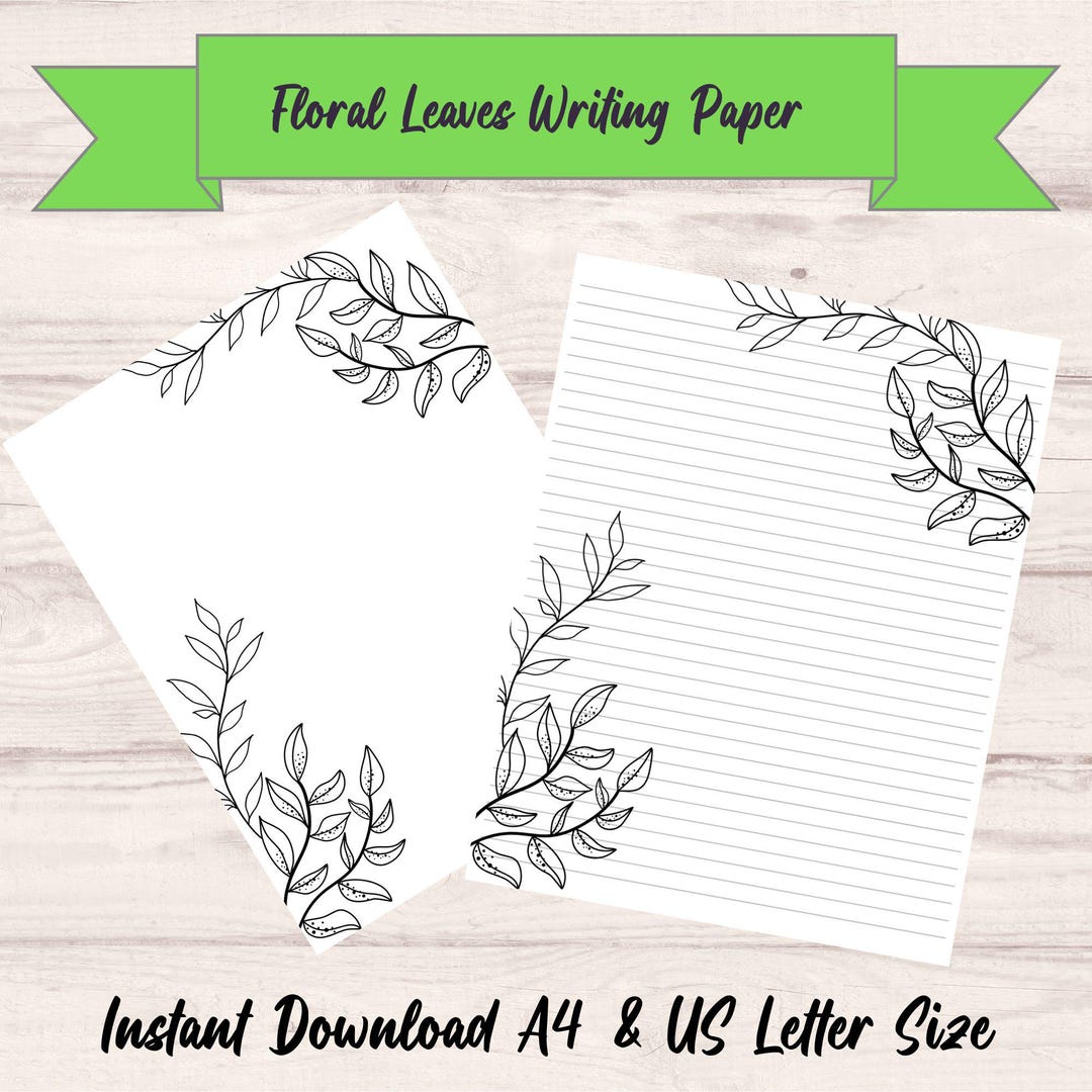 Black & White Floral Leaf Writing Paper | Lined and Unlined A4 and US ...
