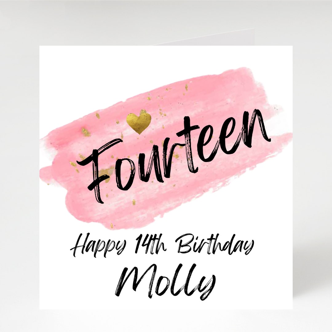Personalised 14th Birthday Card Pink Happy Fourteenth - Etsy