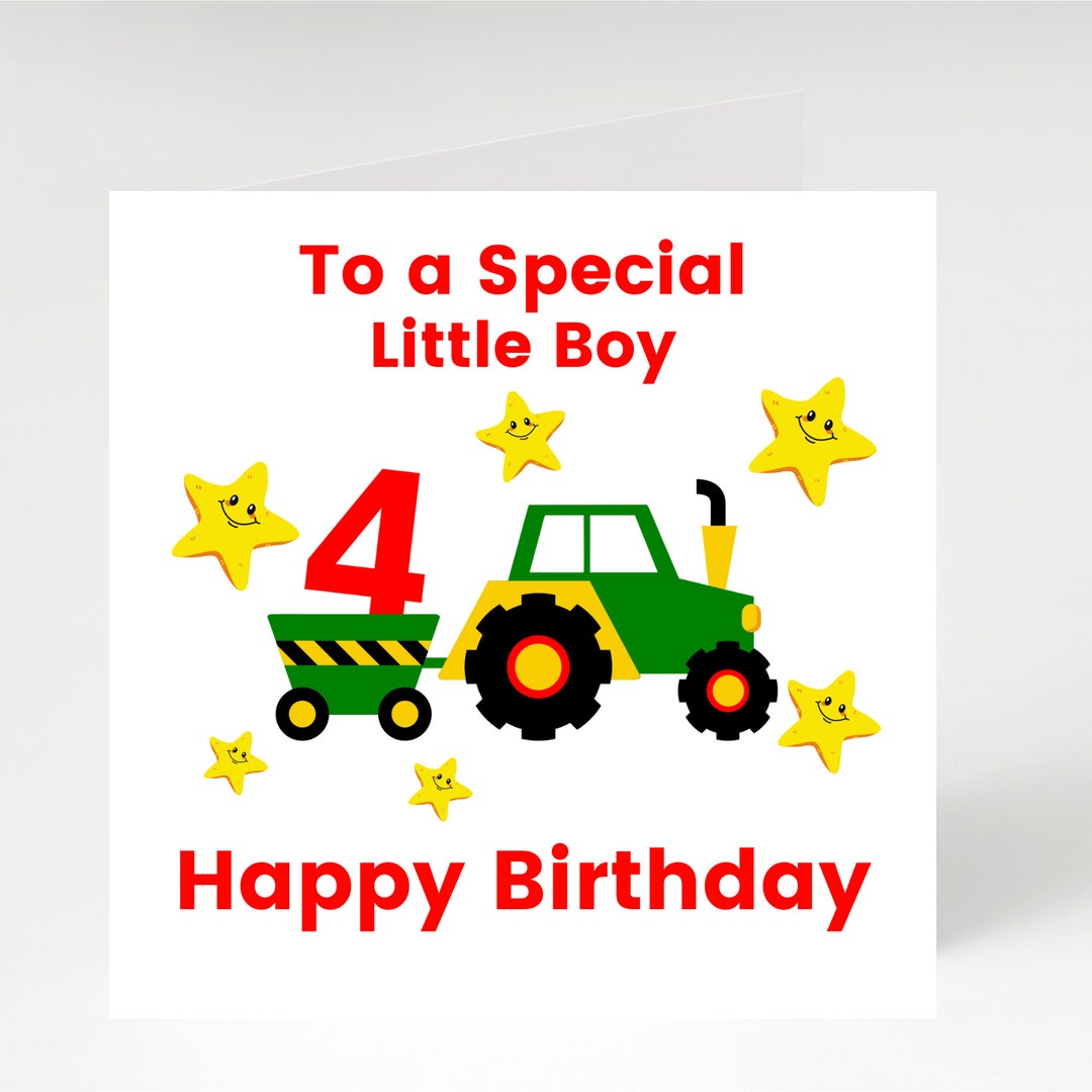 4th Birthday Card Happy Birthday Card Tractor Card for Him - Etsy