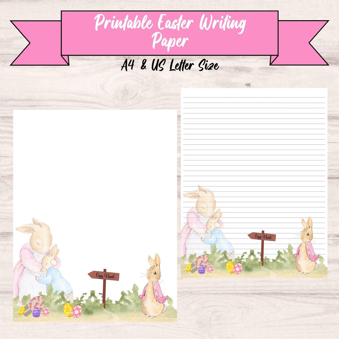 Printable Easter Writing Paper | Bunny & Egg Hunt | A4 and US Letter - Etsy