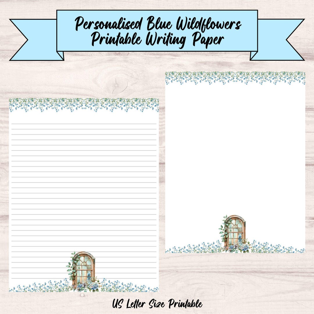 Printable Writing Paper | Blue Wildflower Window Stationery | Floral ...