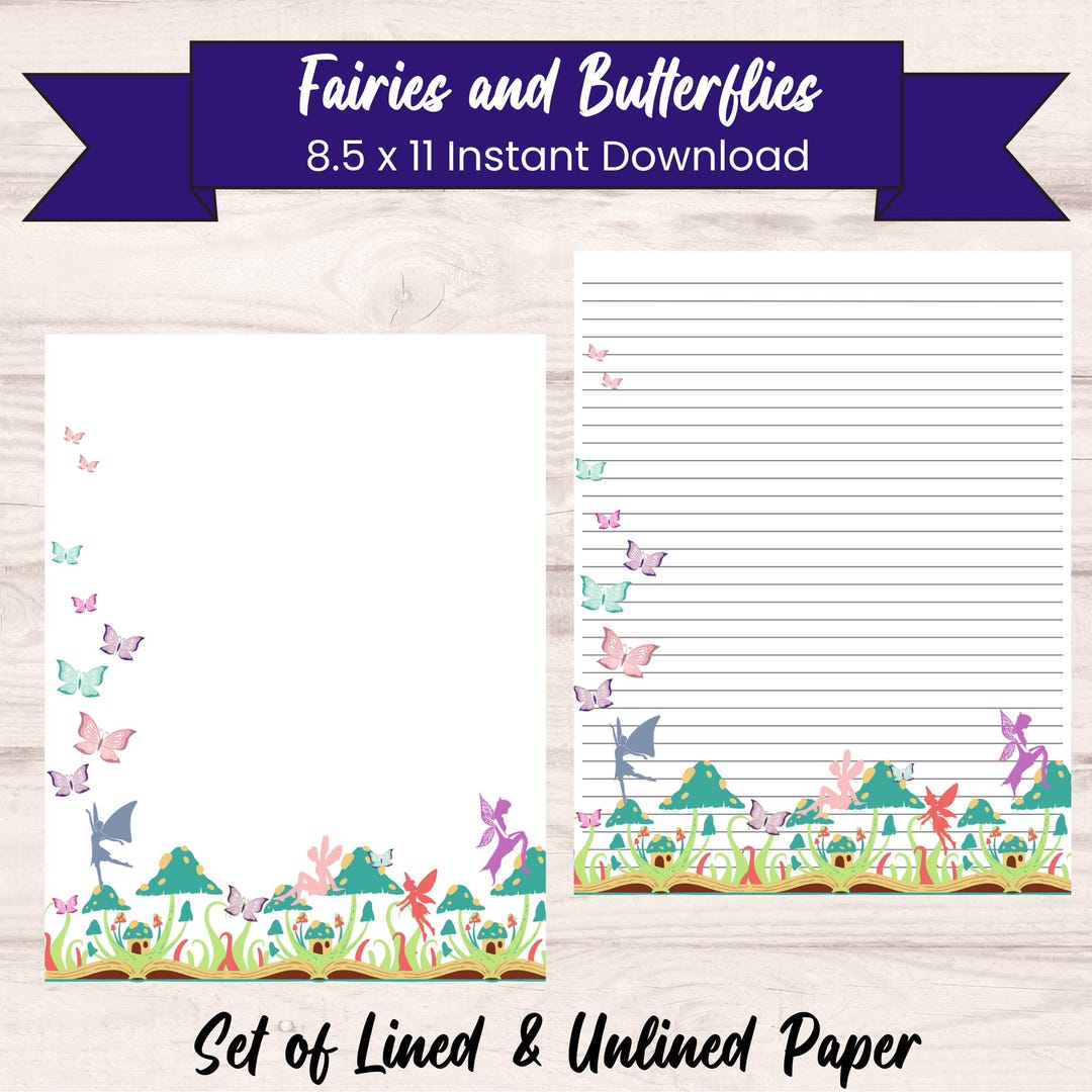 Fairies and Butterflies, Writing Paper, Digital Download, Lined and ...