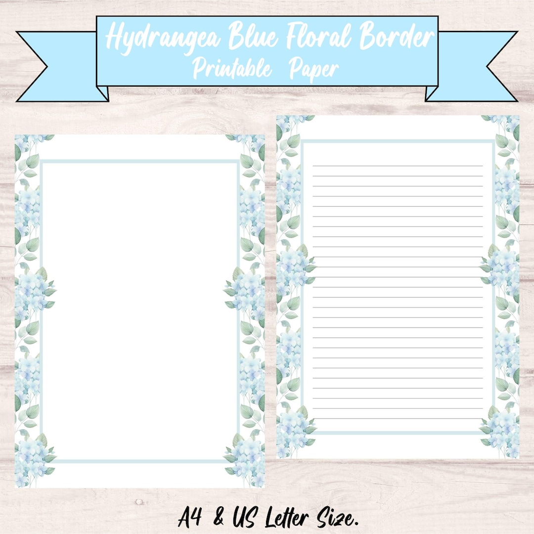 Pastel Blue Hydrangea Stationery Paper | Lined Unlined Writing Pages ...