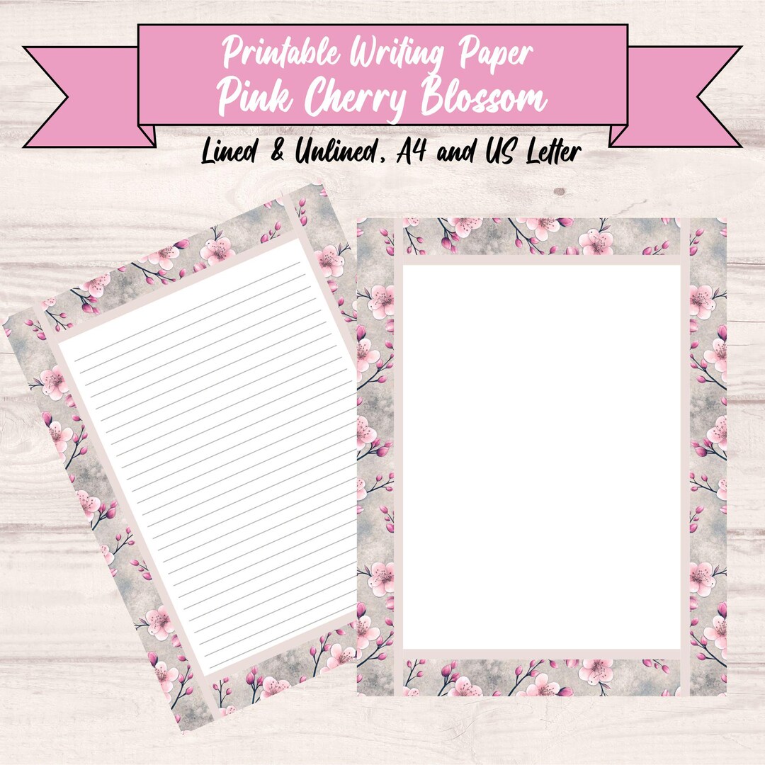 Cherry Blossom Writing Paper Printable | Pink Floral Stationery A4 & US ...