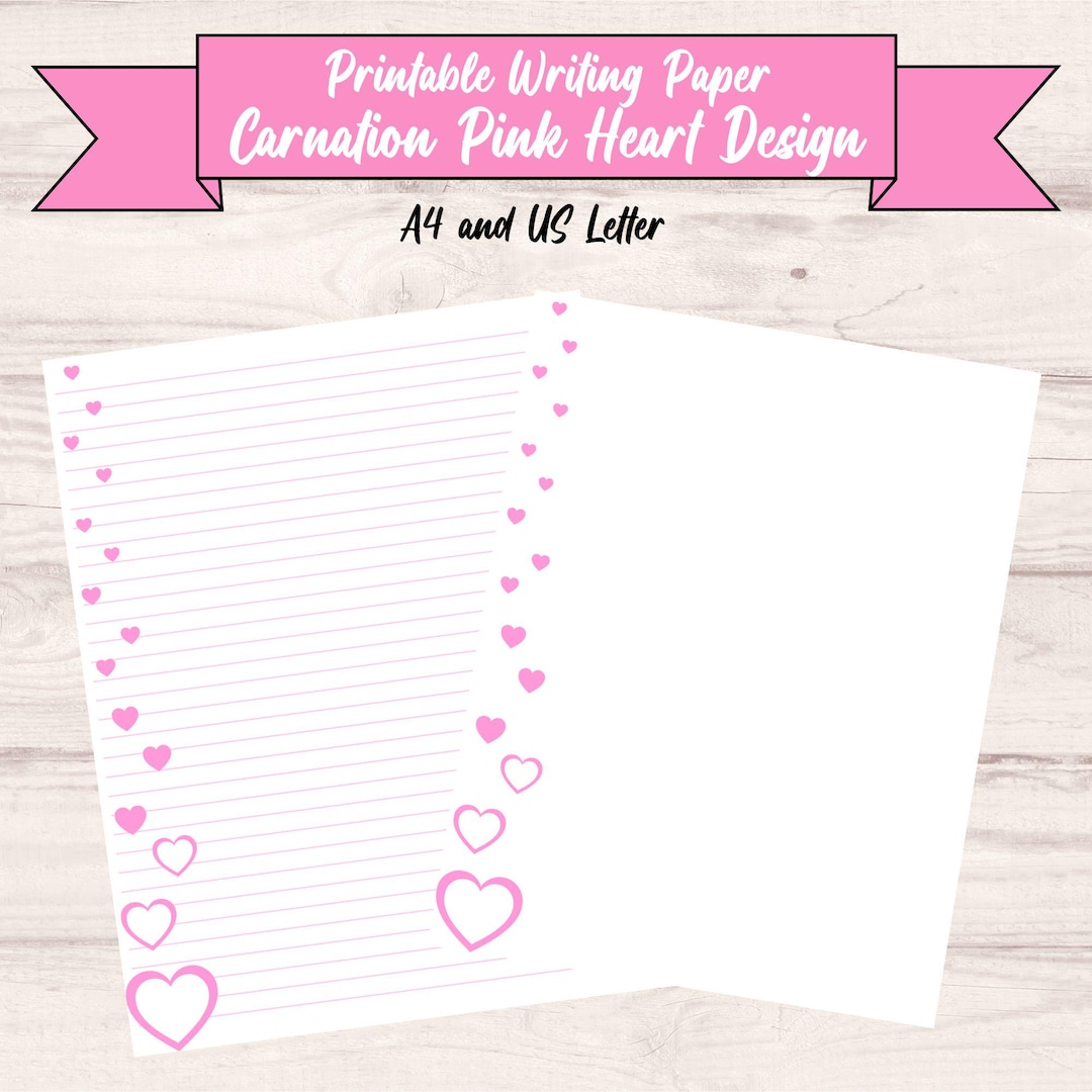 Pale Pink Heart Writing Paper Printable | Lined & Unlined Stationery ...