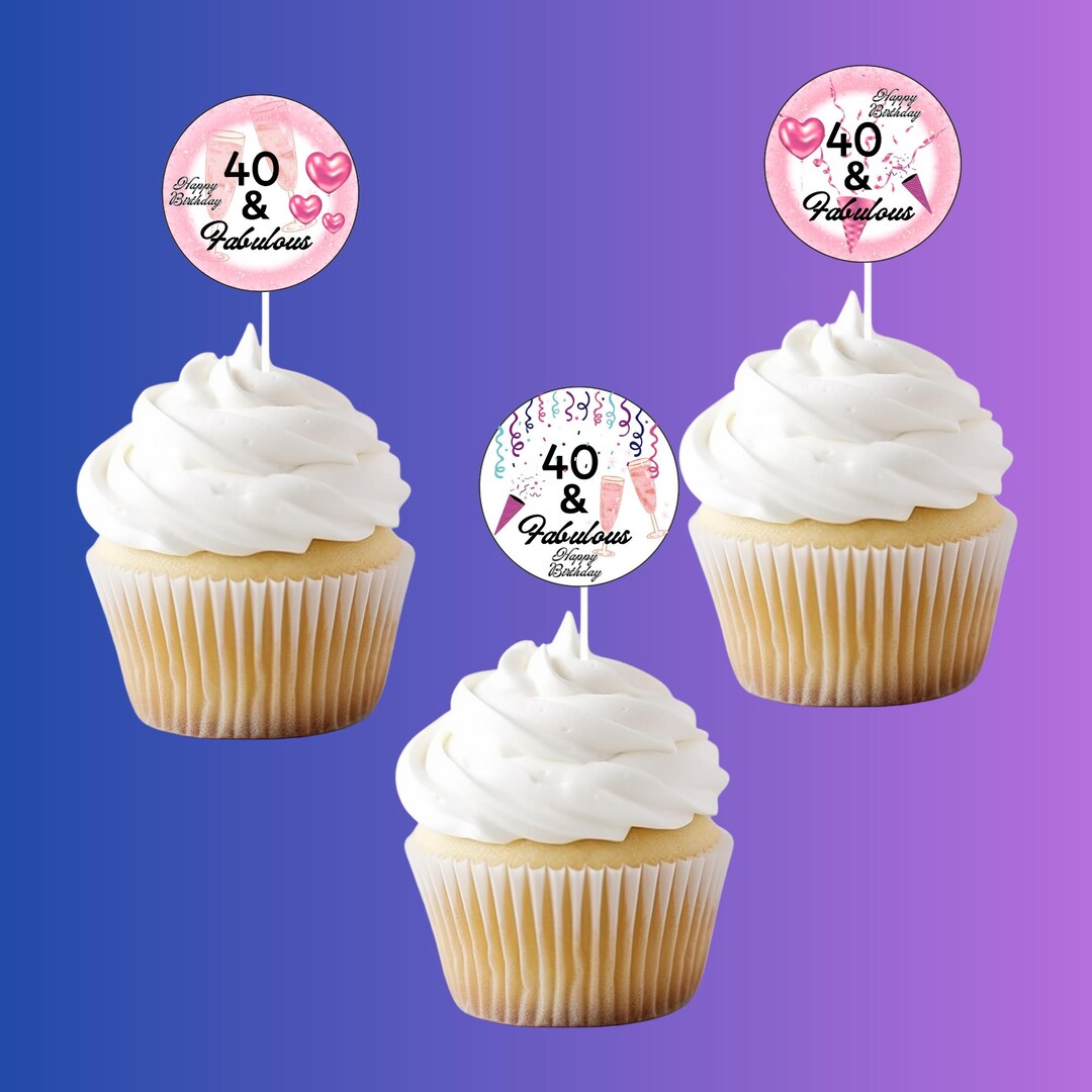 40 & Cupcake Toppers | Pink Birthday Party (PDF) - Etsy