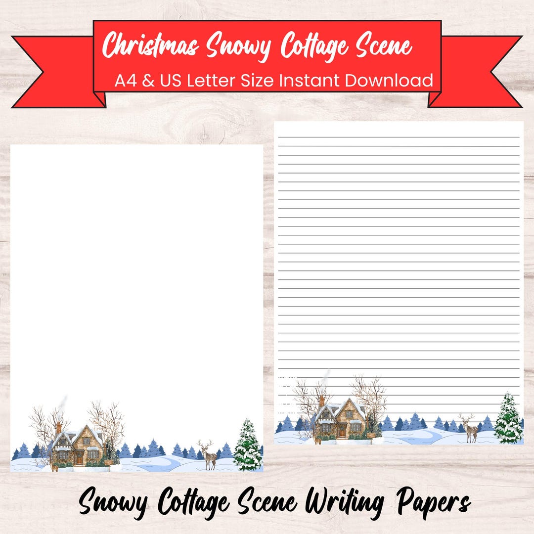 Snowy Cottage Christmas Writing Paper | Festive Winter Stationery | A4 ...