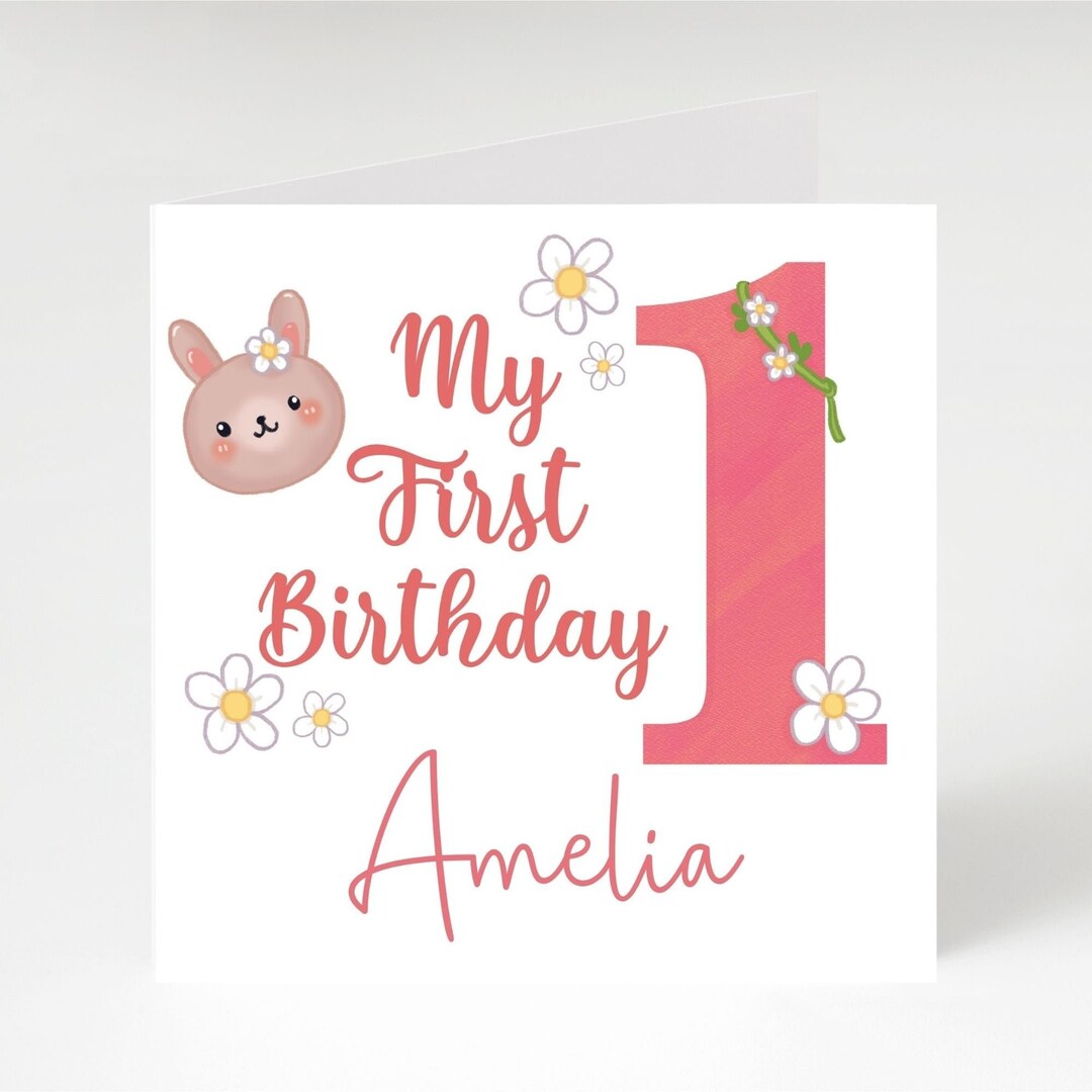 1st Birthday Card, My First Birthday Card, Pink, Personalised, Custom ...
