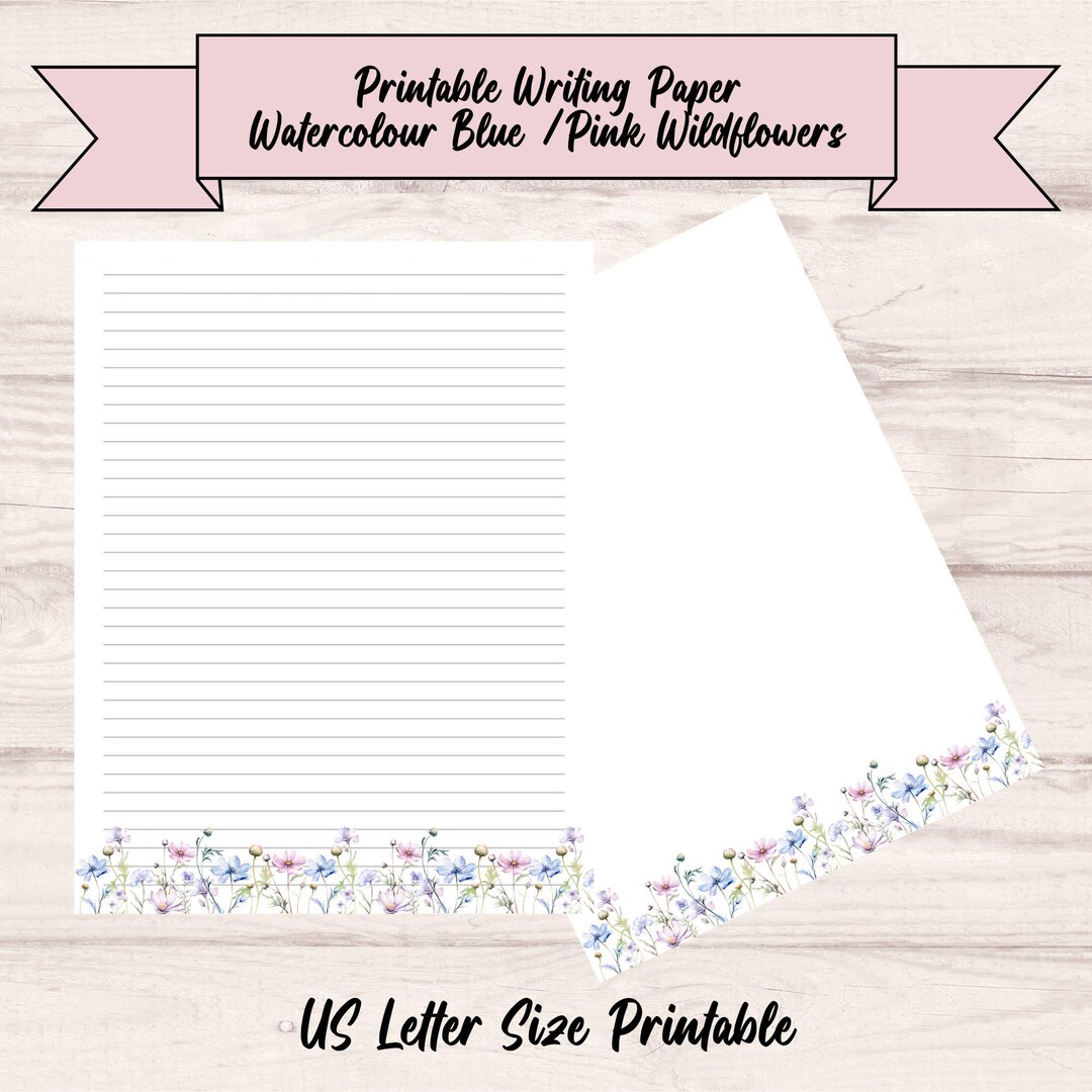 Printable Writing Paper | Watercolor Floral Stationery | Blue & Pink ...