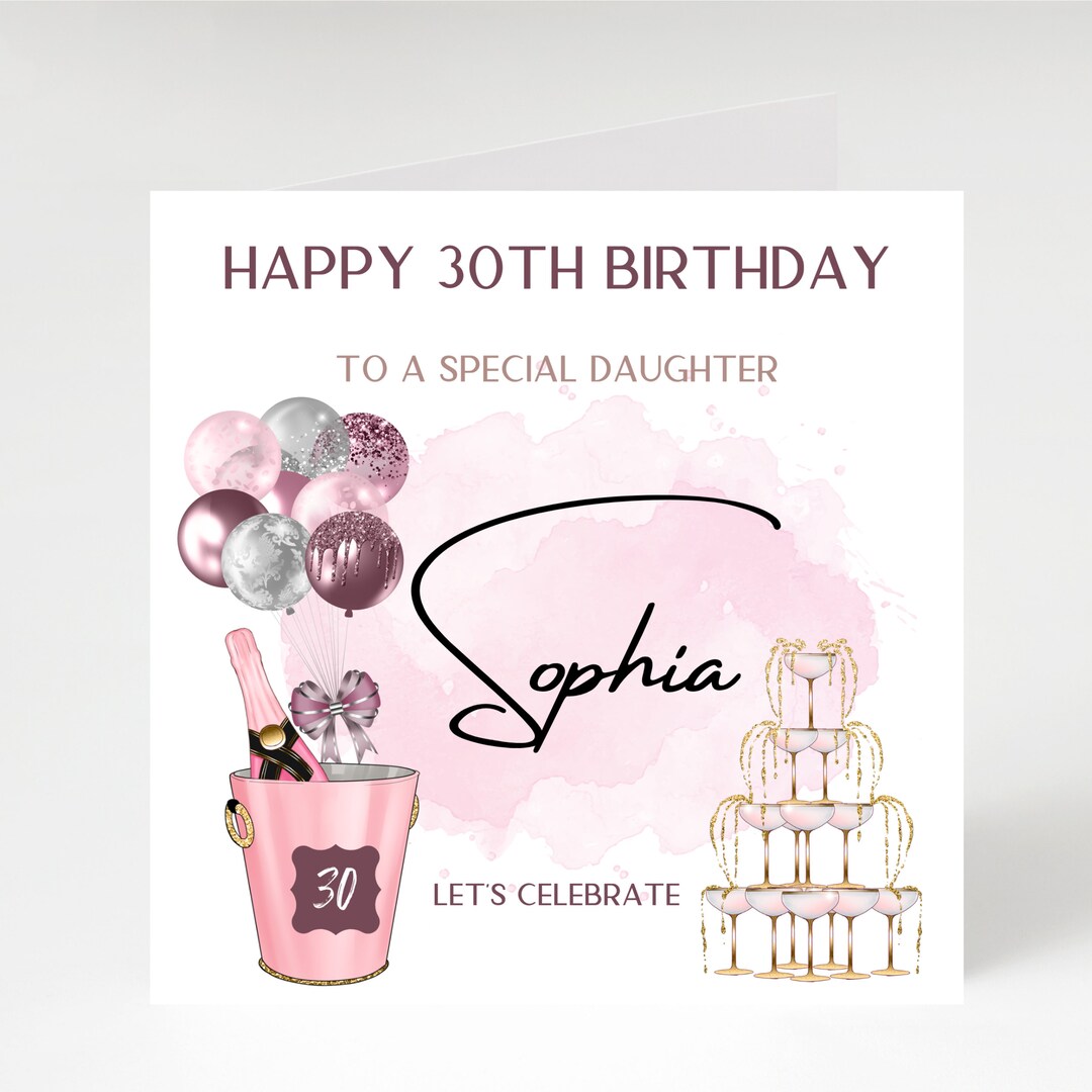 Personalised 30th Birthday Card, Pink Birthday Card, for Her, Thirty ...