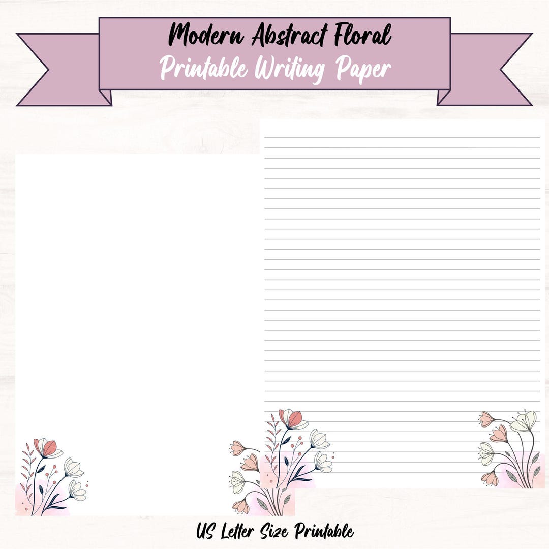 Pink Floral Writing Paper - Modern Abstract Stationery (digital ...