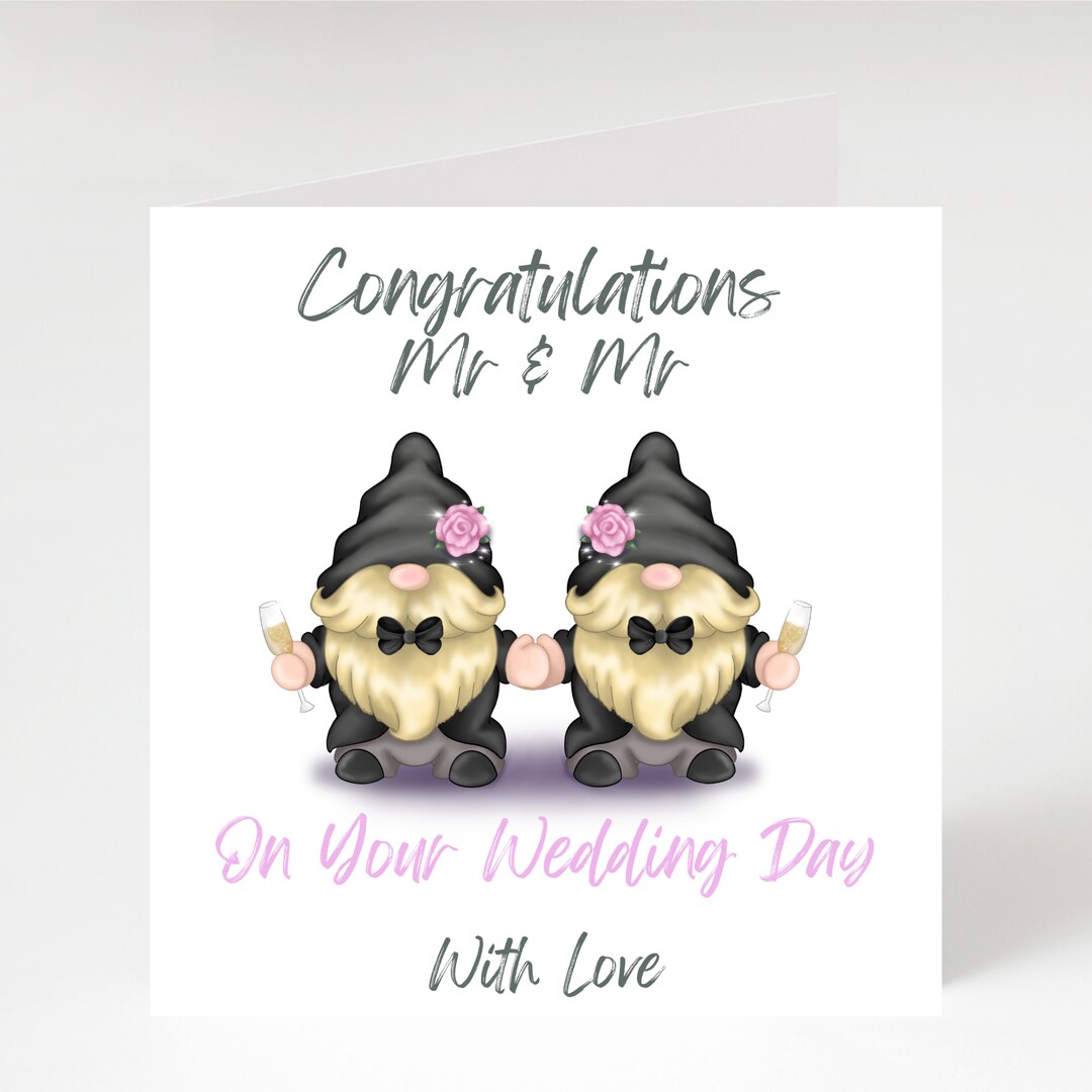 Mr and Mr Wedding Card Gnomes Congratulations Wedding Card - Etsy