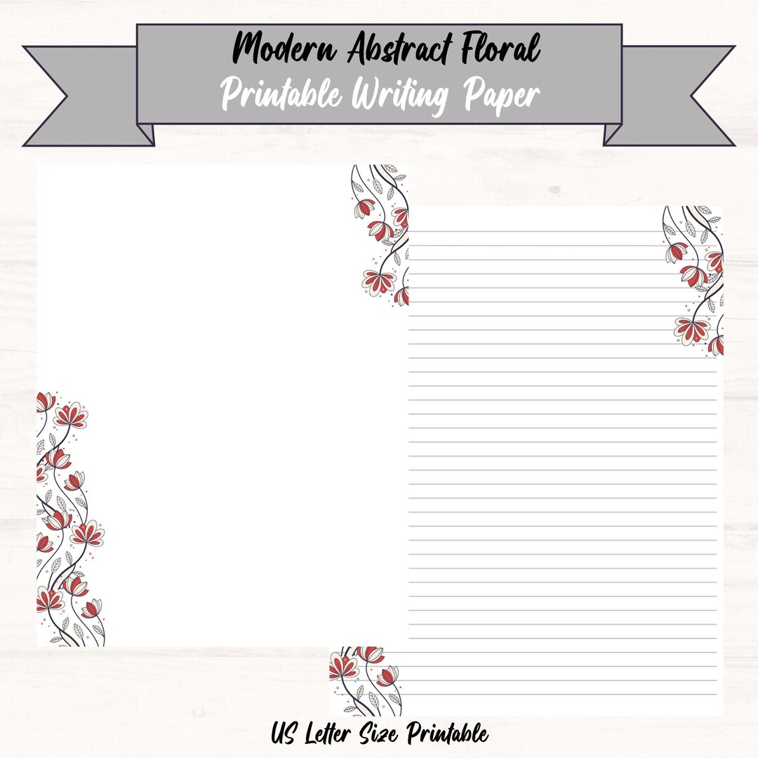 Floral Writing Paper - Modern Pink Flowers, Lined & Unlined (digital ...