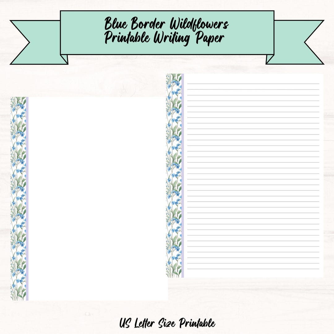 Blue Wildflower Border Stationery, Lined & Unlined Writing Paper ...