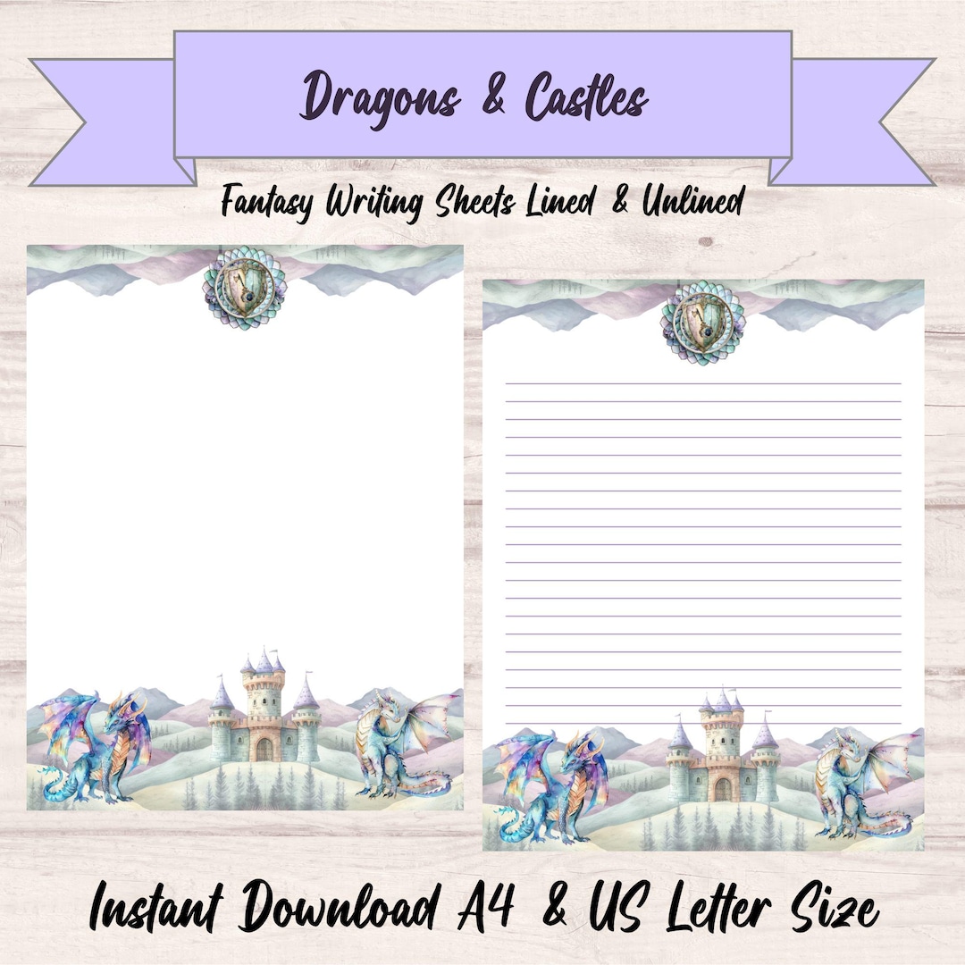 Fantasy Dragon Writing Paper | Castles & Creatures | A4 and US Letter ...