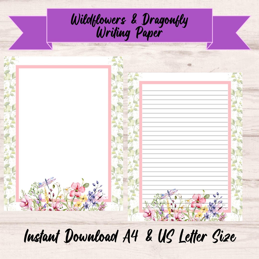 Wildflower Dragonfly Stationery | Printable Letter Writing Paper ...