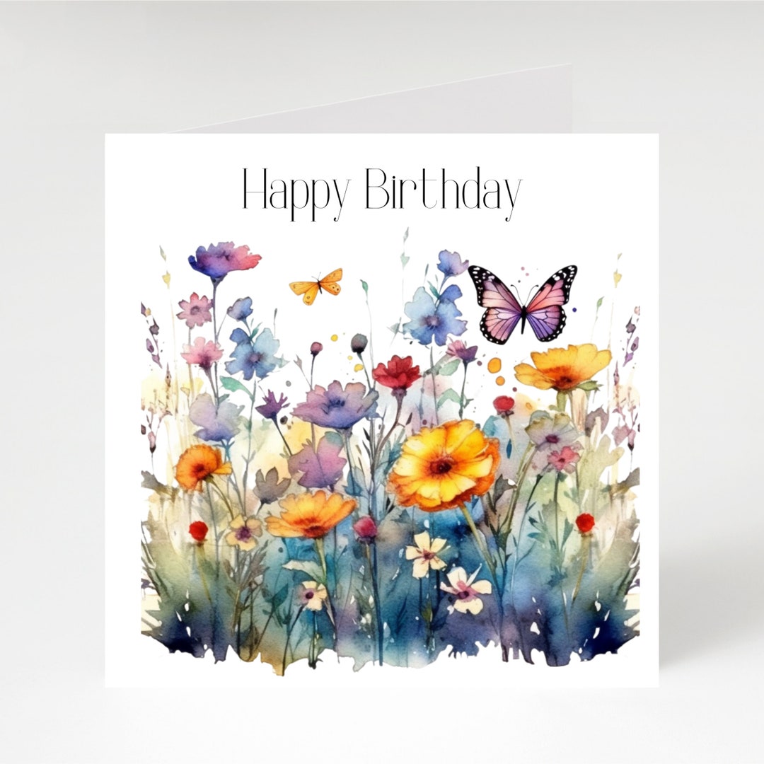 Wildflowers Birthday Card floral Birthday Card Butterfly Card Personalised Birthday Card ...