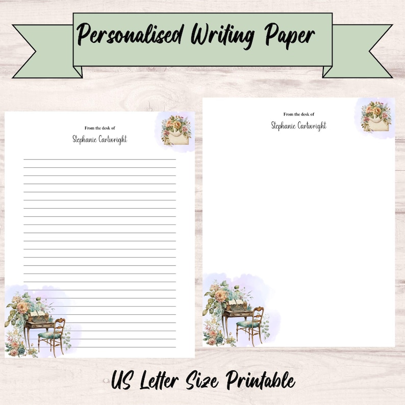 Personalised Writing Paper Printable | Vintage Floral Desk Stationery ...