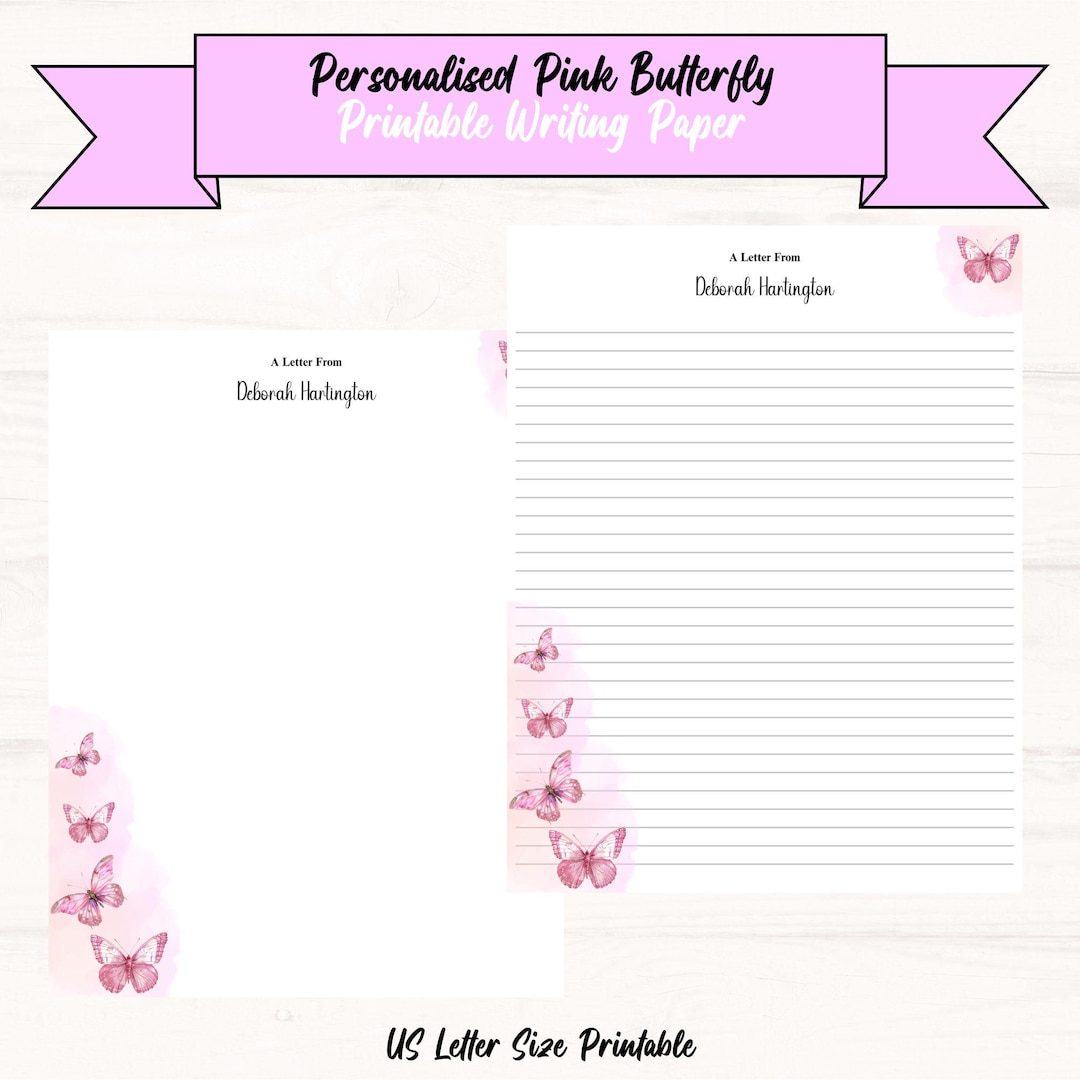 Pink Butterfly Writing Paper Printable | Butterfly Stationery | US ...