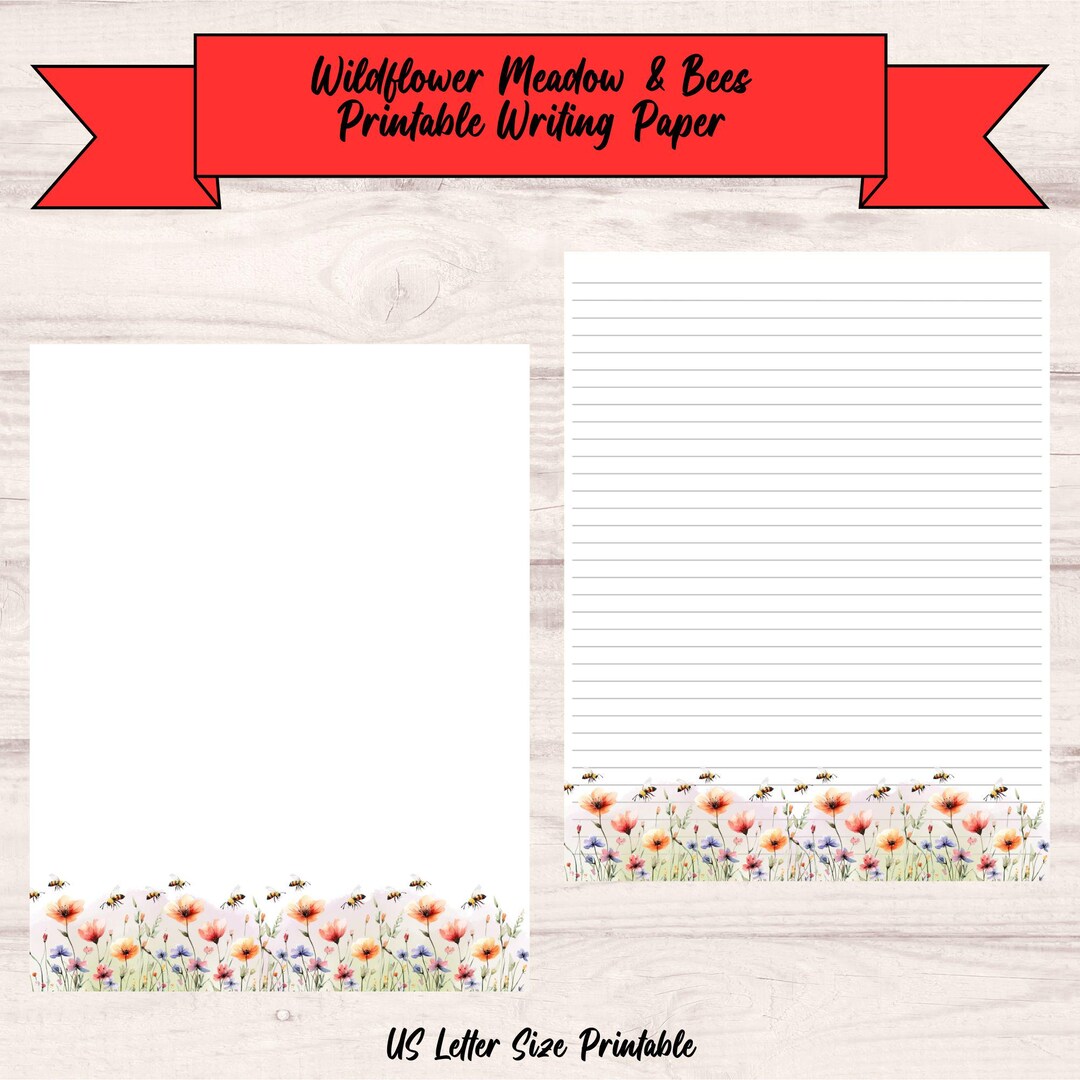 Printable Writing Paper | Floral Meadow & Bees Stationery | Wildflower ...