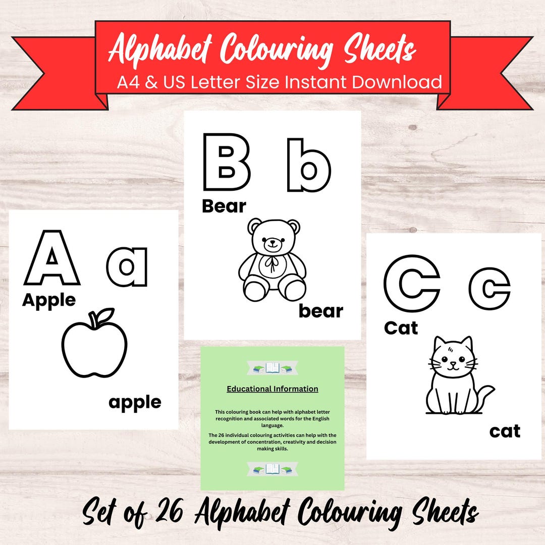 ABC Coloring Pages: 26 Printable Alphabet Sheets (PDF) - Etsy