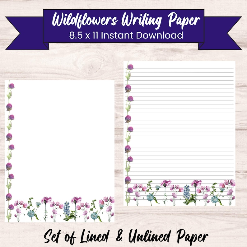 Wildflowers Writing Paper, Digital Download, Clean Minimalist Design ...