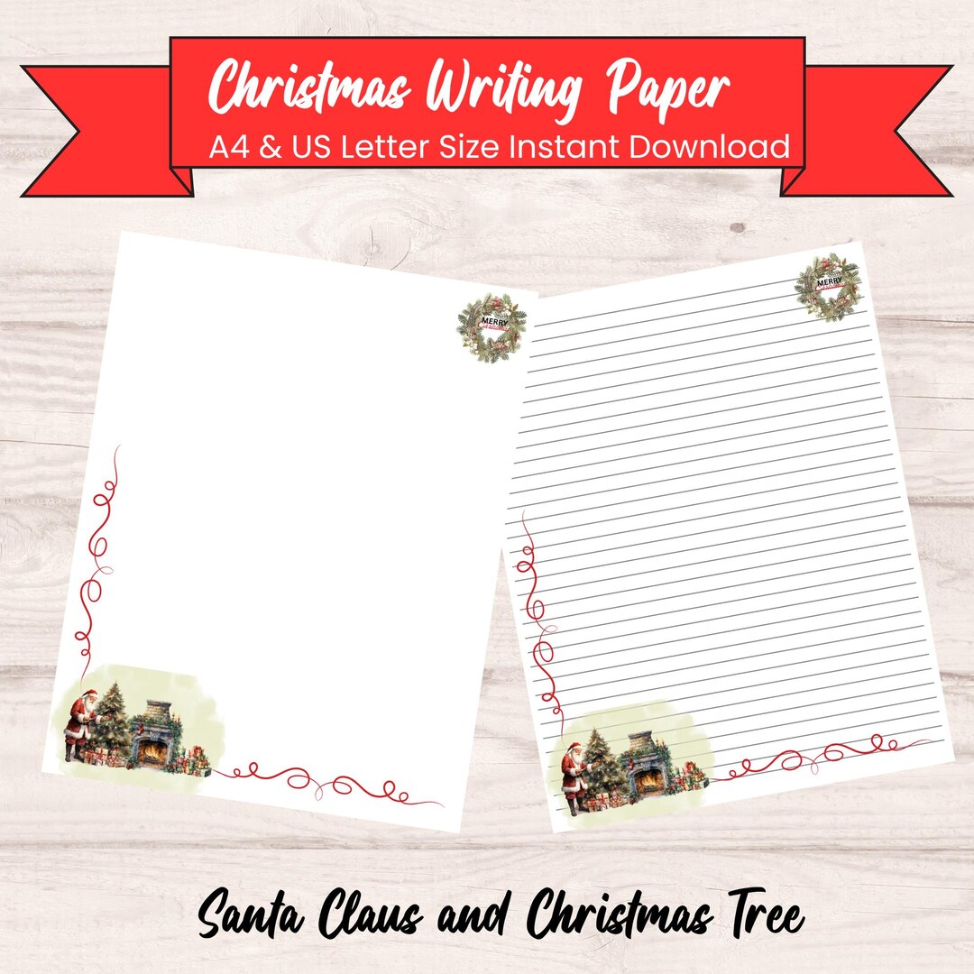 Santa & Christmas Tree Writing Paper | Holiday Stationery (PDF) - Etsy