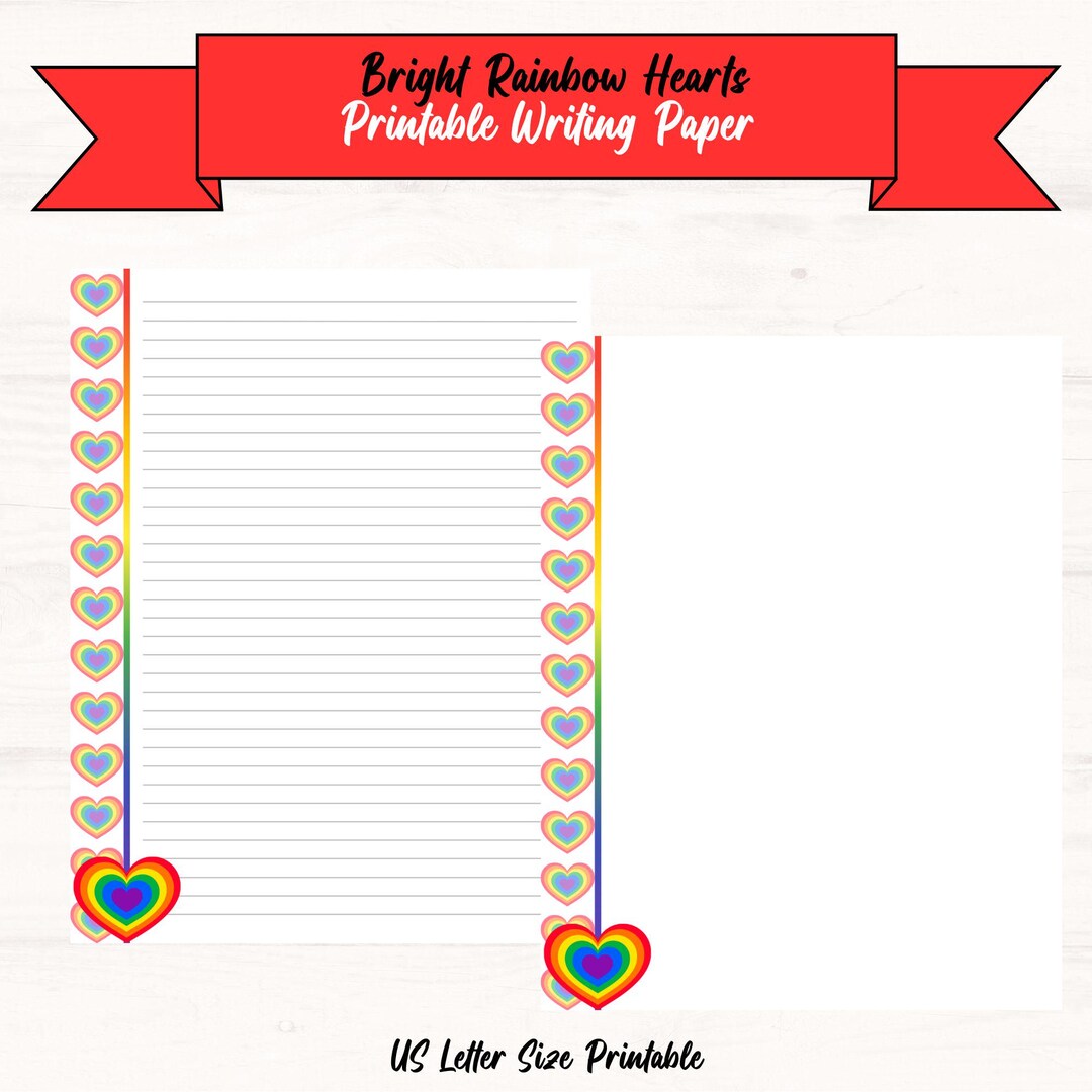 Rainbow Hearts Writing Paper Printable | Colourful Heart Stationery ...