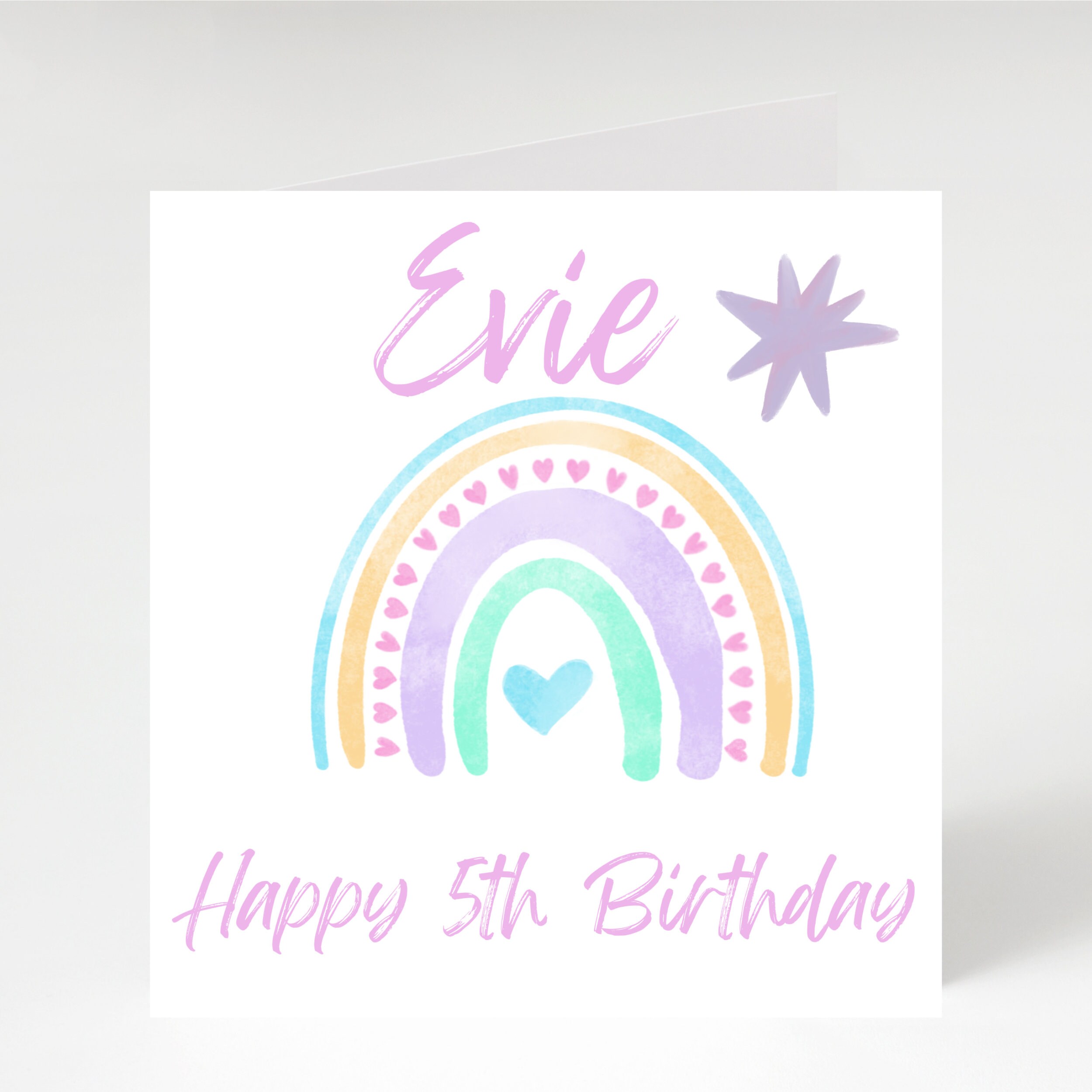 5th Birthday Card, Personalised 5th Birthday Card, Purple Rainbow, 3rd ...