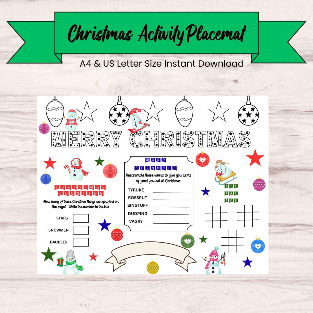 Christmas Activity Placemat for Kids | Printable A4 & US Letter - Etsy