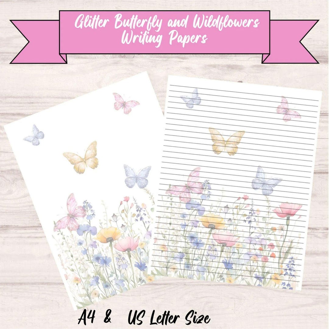 Pastel Butterflies & Wildflowers Printable Writing Paper | Floral ...