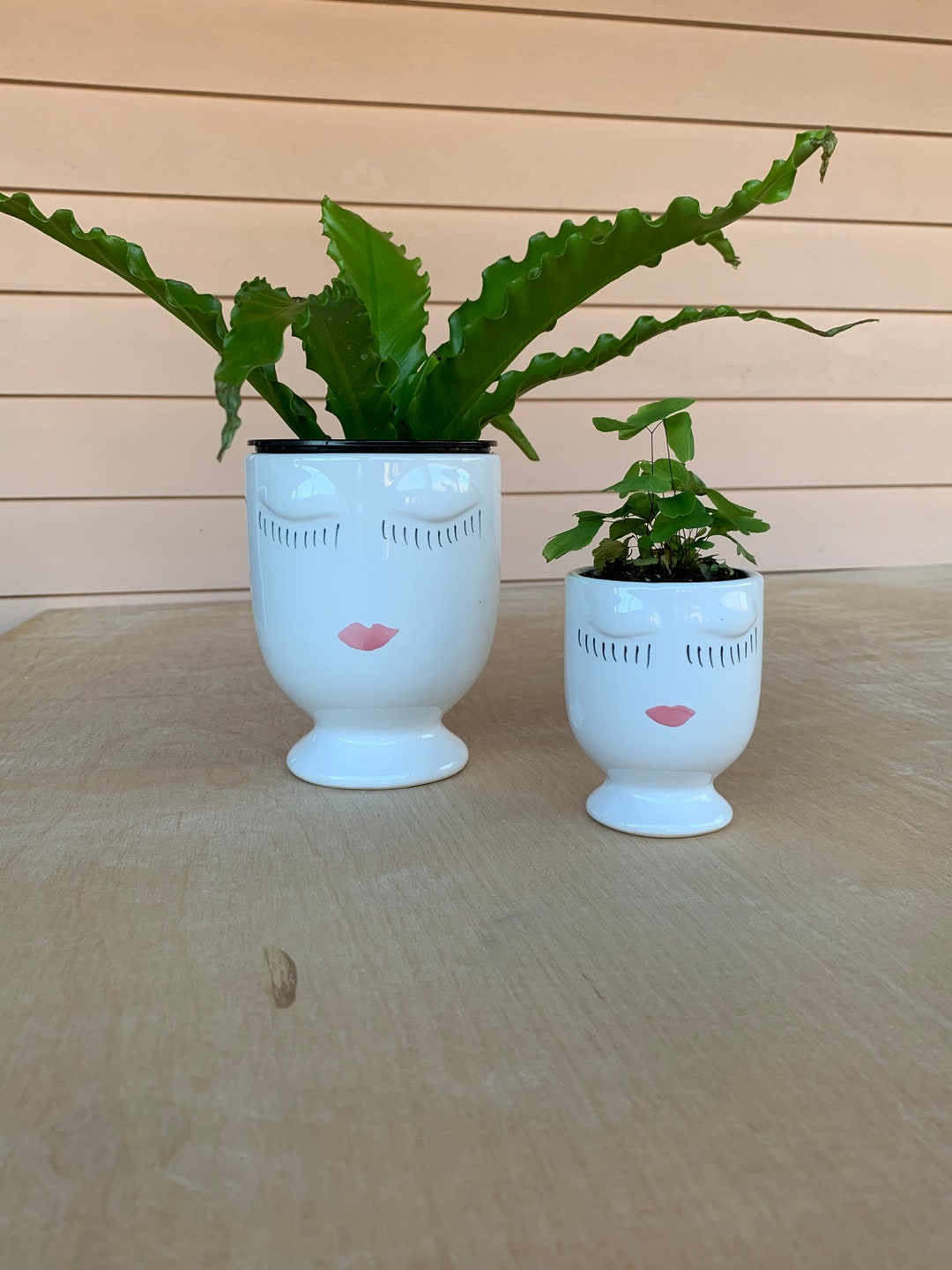 Set of 2 Ceramic Lady Face Planters - Etsy