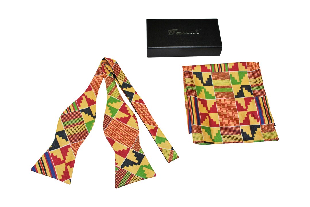 Men's Kente Self-tie Bow Tie With Pocket Square Set - 100% Silk for Formal Occasions - Etsy