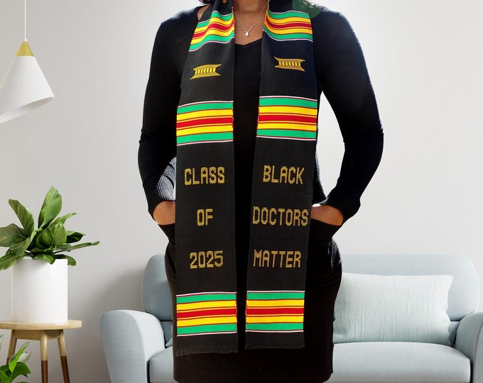 Black Doctors Matter Kente Stole - Handwoven African Graduation Stole ...