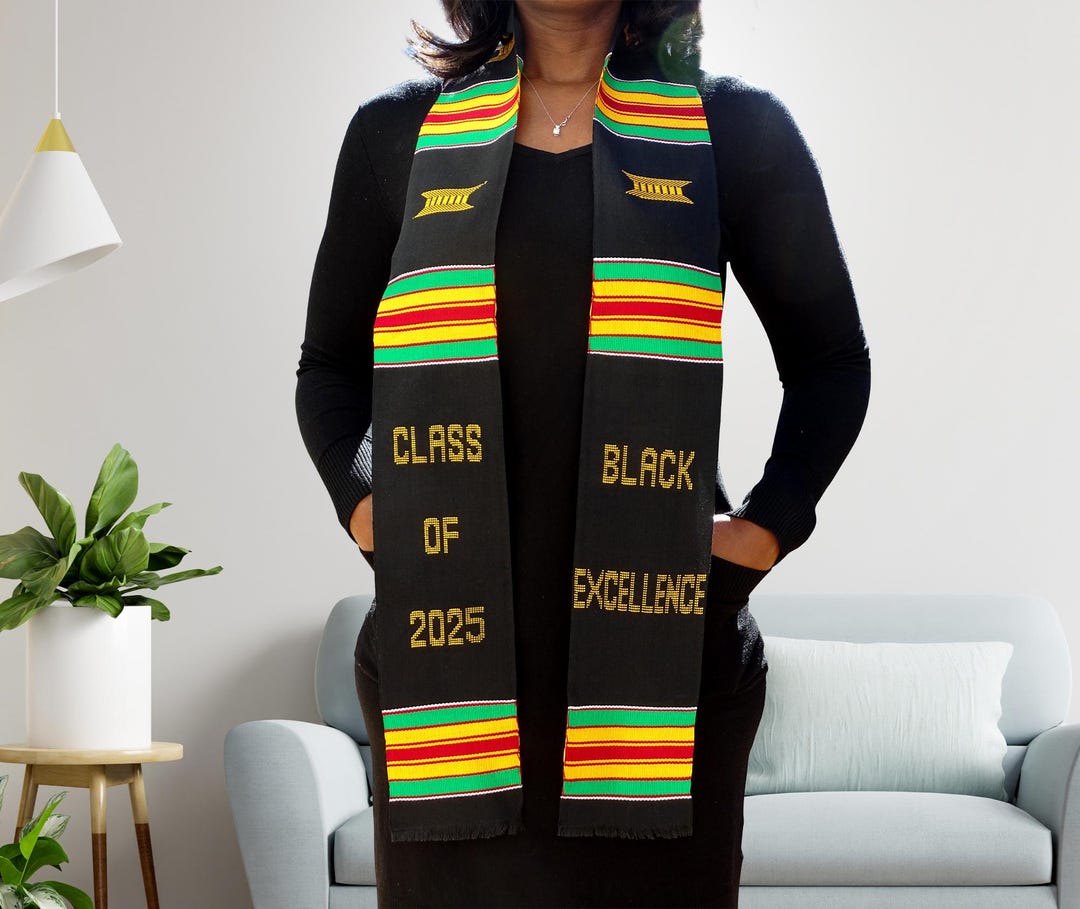 Black Excellence Graduation Kente Stole - Authentic African Stole ...