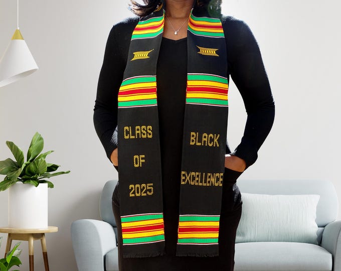 Black Excellence Graduation Kente Stole - Authentic African Stole ...