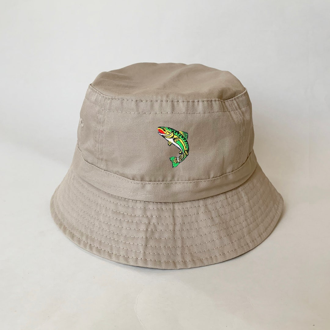 Trout Embroidered Washed Cotton Bucket Hat Fishing Hat - Etsy