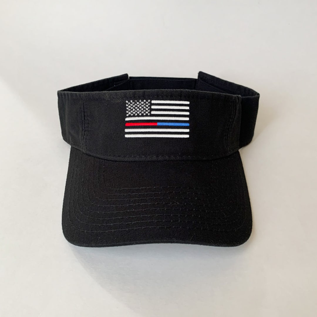 Thin Red and Blue Line American Flag Visor Embroidered Cap Summer Hat ...