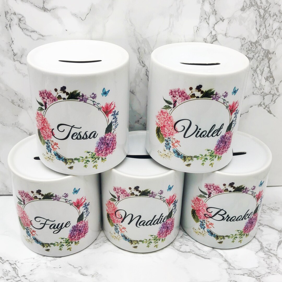 Personalised Floral Wreath Money Pot - Etsy