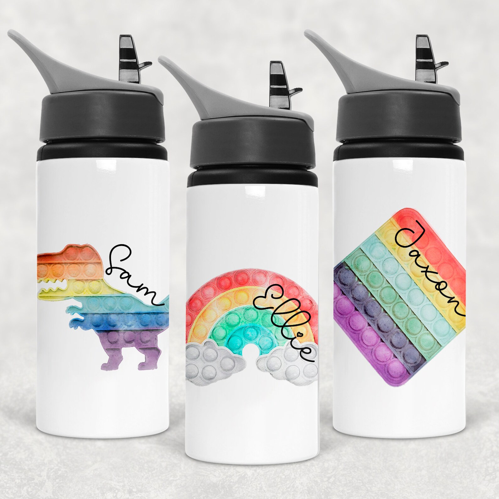 Pop It Fidget Personalised Aluminium Straw Water Bottle 650ml - Etsy UK