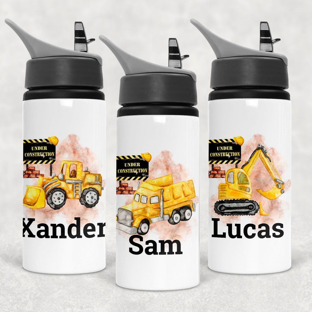 Construction Personalised Aluminium Straw Water Bottle 650ml - Etsy