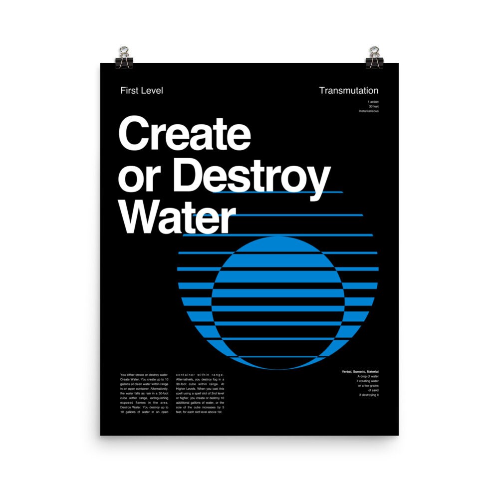 Create or Destroy Water Poster Dungeons and Dragons - Etsy