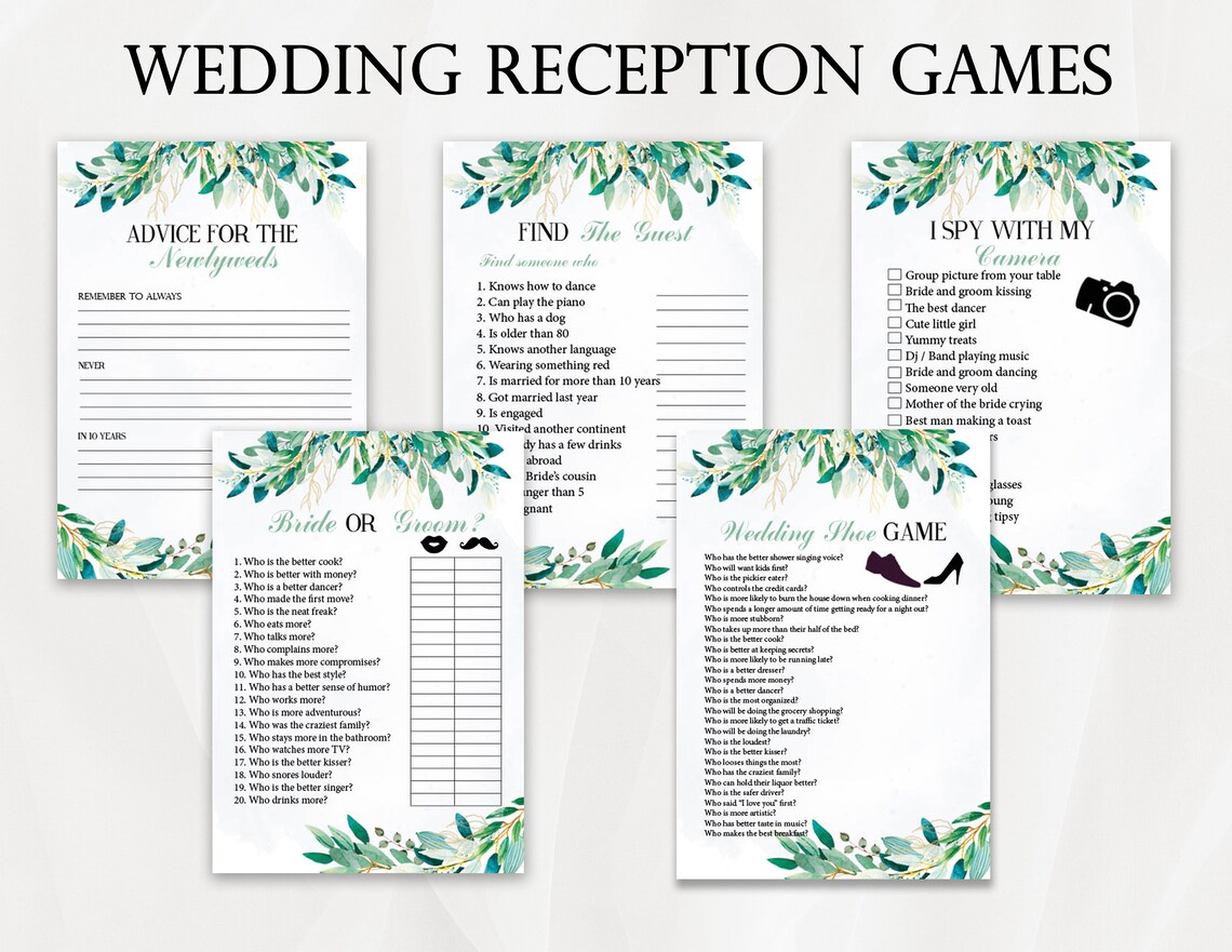 5 Wedding Reception Games Printable Wedding Reception Game - Etsy UK
