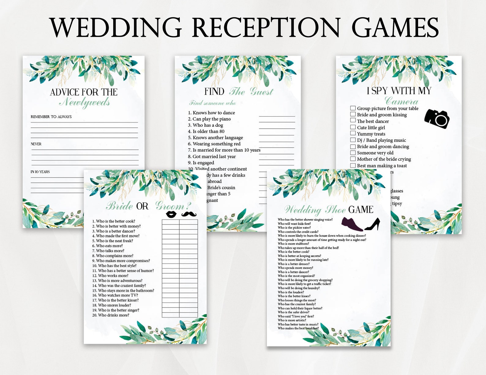 5 Wedding Reception Games Printable Wedding Reception Game - Etsy UK